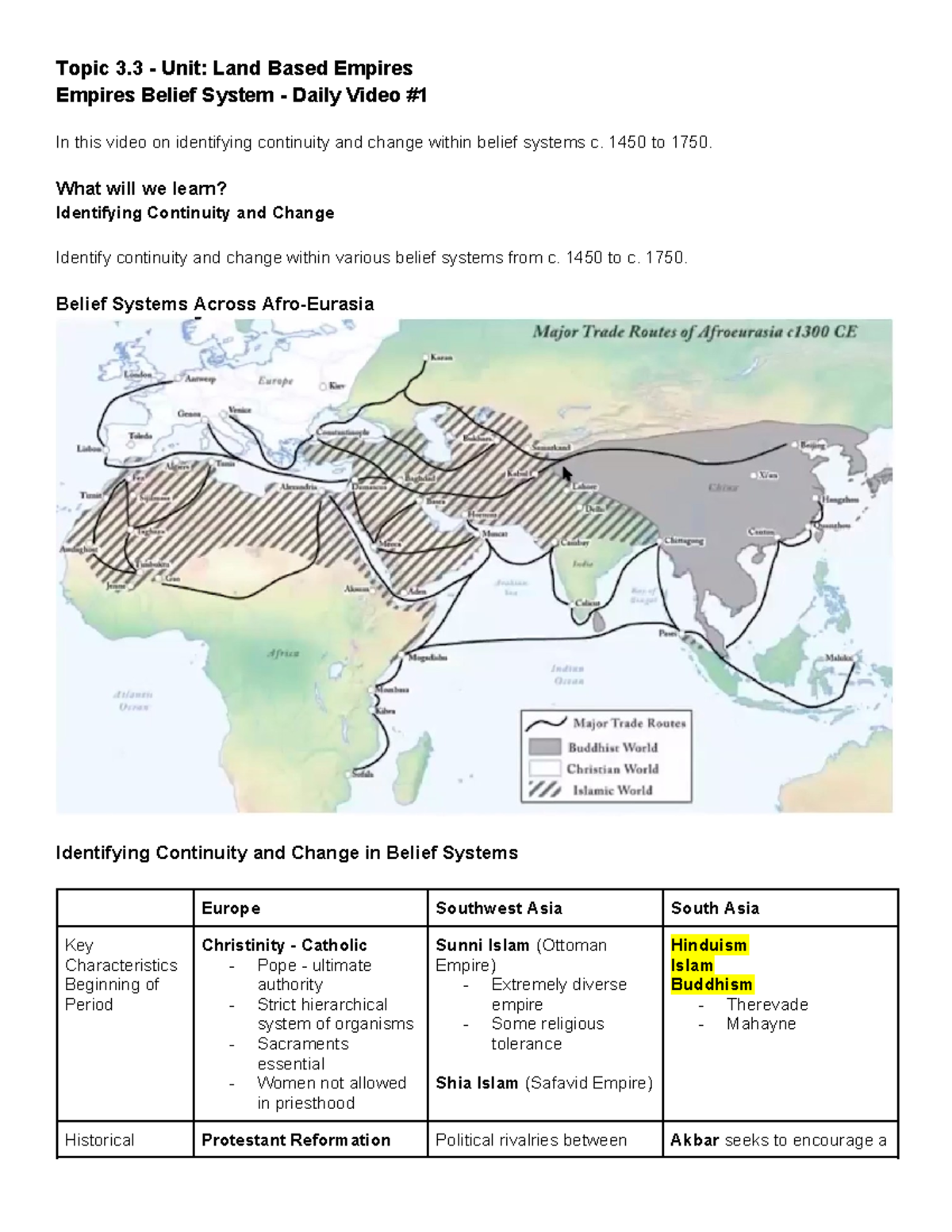 3.3 Empires Belief Systems - AP Daily Notes - Topic 3 - Unit: Land ...