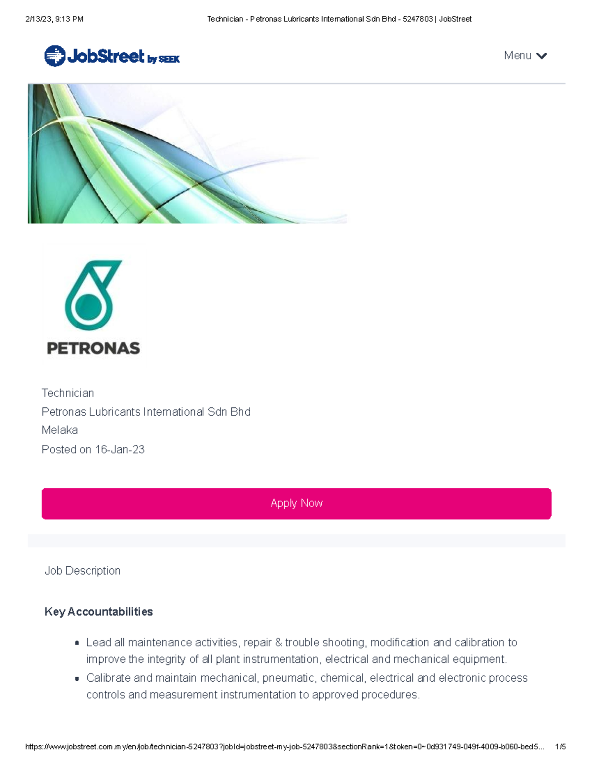 Technician - Petronas Lubricants International Sdn Bhd - 5247803 Job ...
