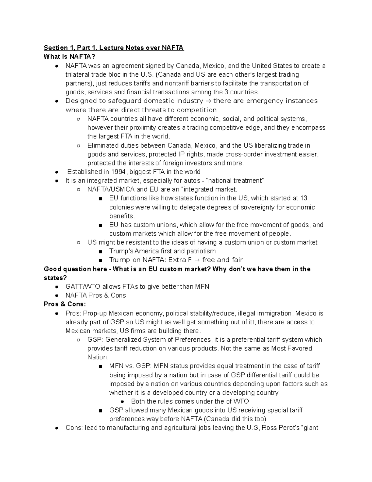 LEGL4900 6900 Nafta FULL Notes (P1) - Section 1, Part 1, Lecture Notes ...