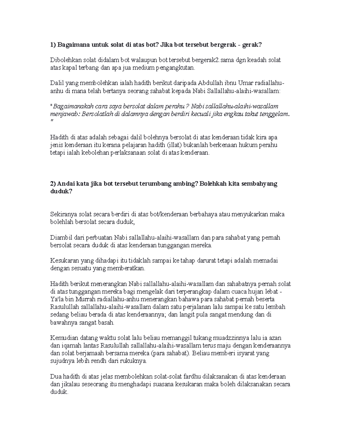 Solat atas kenderaan ( soal jawab) - Bagaimana untuk solat di atas bot ...