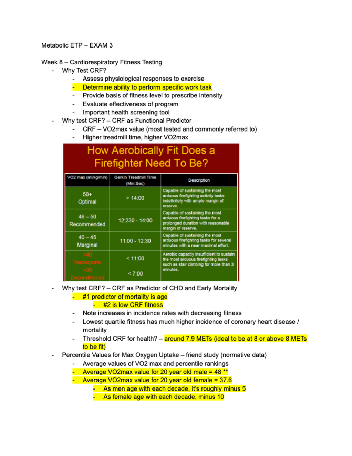 Metabolic Exercise Testing and Prescription - Exam 3 notes - Based upon ...