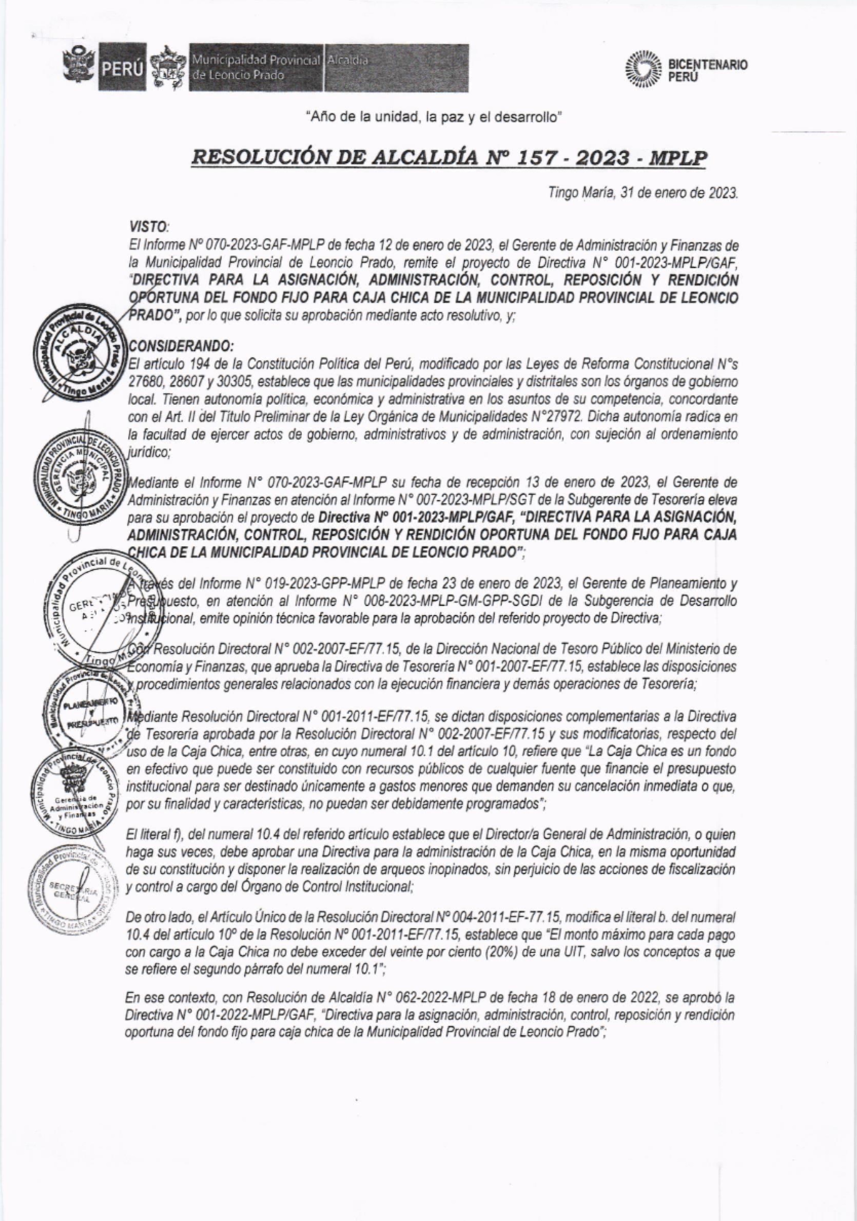 5802718 resolucion de alcaldia n 157 2023 mplp - w@& s'$&: BEENrExanb 7 ...