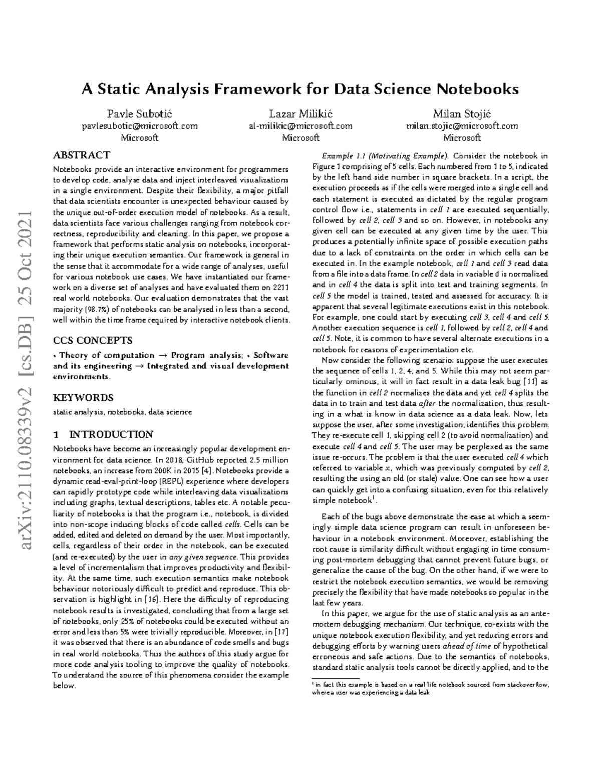 2110 A Static Analysis Framework For Data Science Notebooks A Static Analysis Framework For