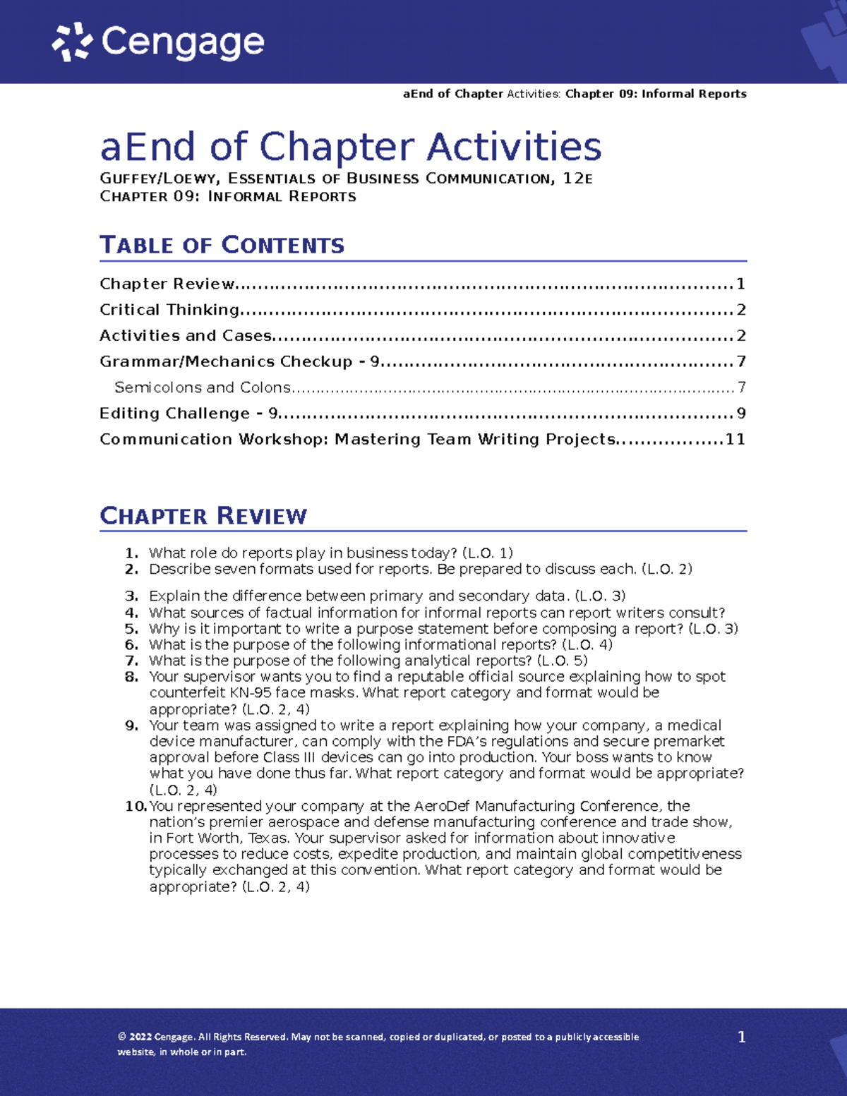 End of Chapter Activities Guffey EBC 12e Ch09 - aEnd of Chapter ...