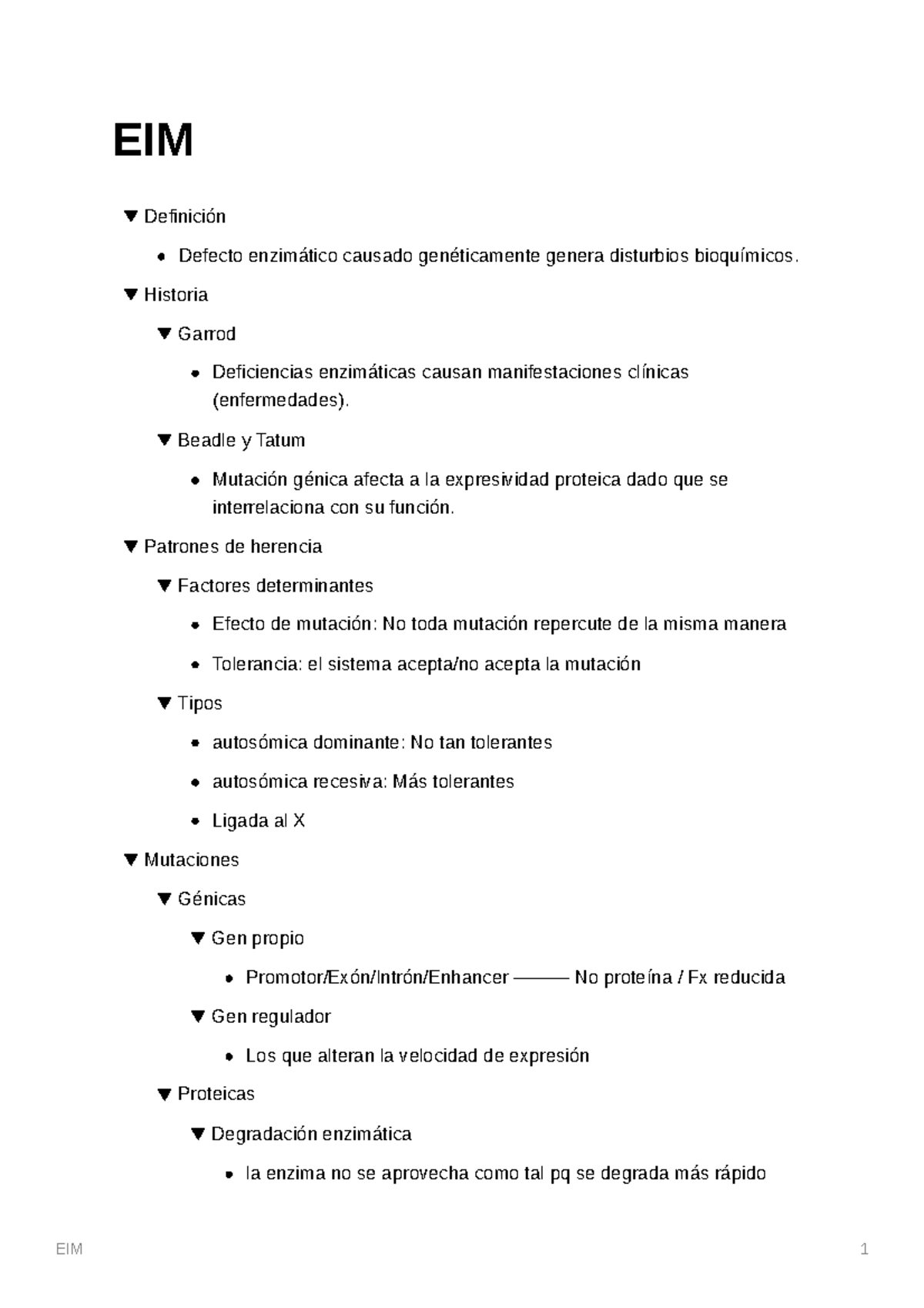 EIM - EIM - EIM Definición Defecto enzimático causado genéticamente genera disturbios ...