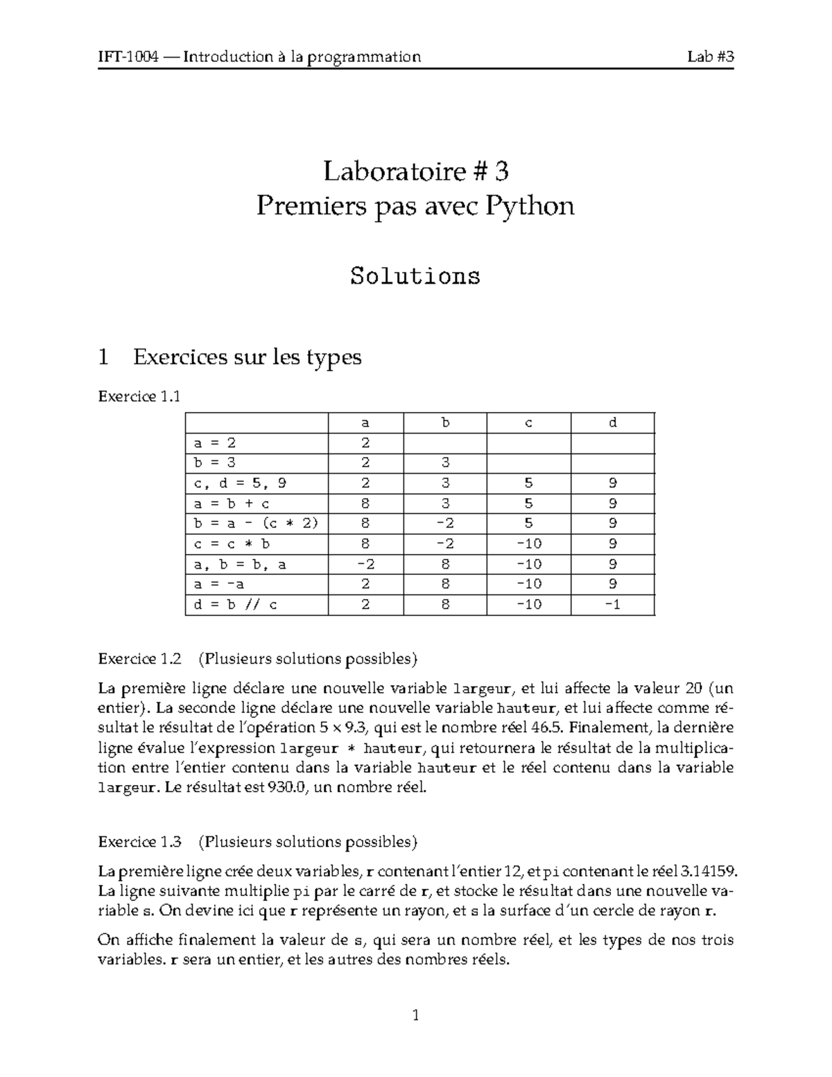 Laboratoire 3 SOLUTION - IFT1004 - Laboratoire # 3 Premiers pas avec ...