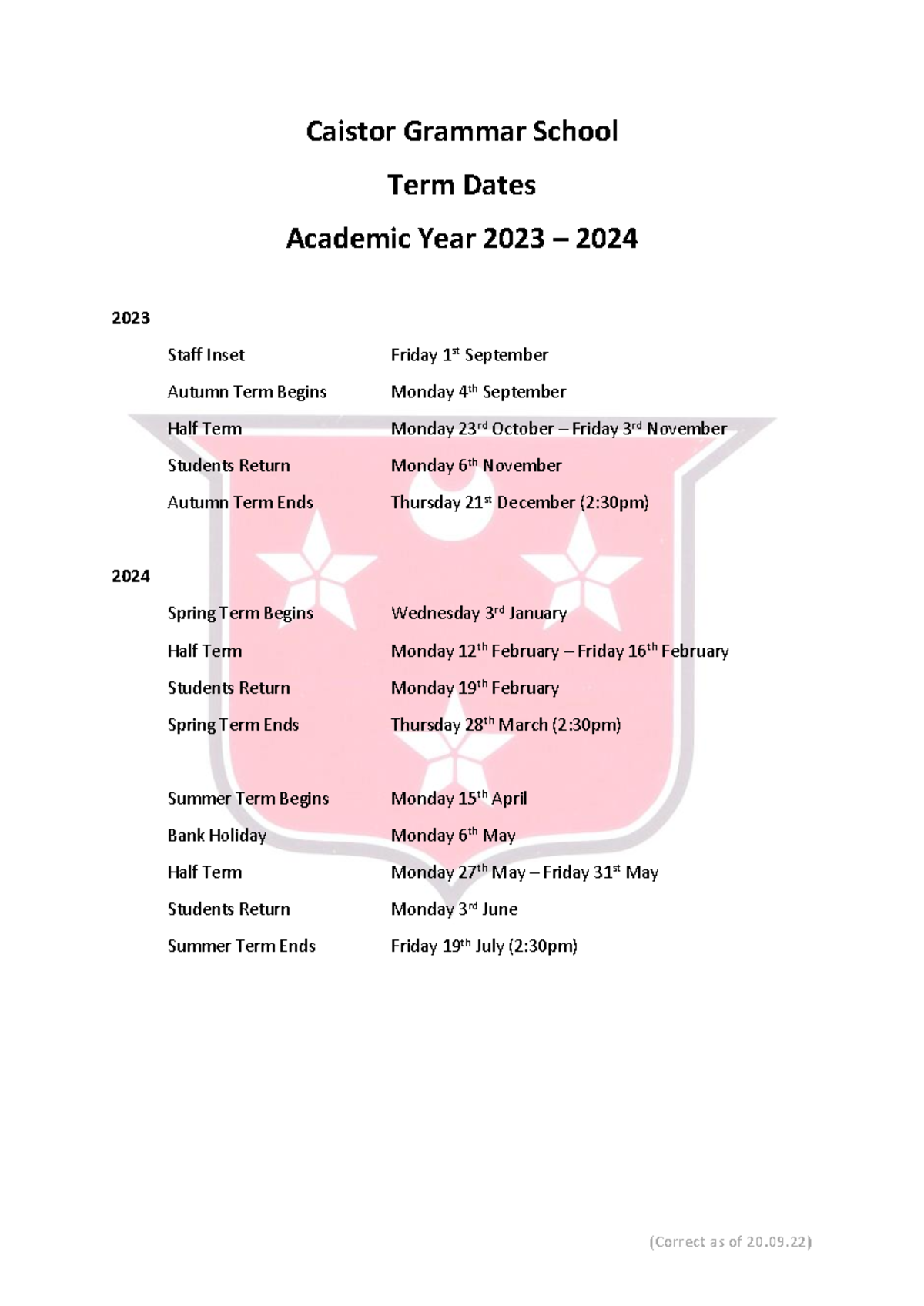 Term Dates 23 24 - asdasdasdasdasd - (Correct as of 20.09) Caistor ...