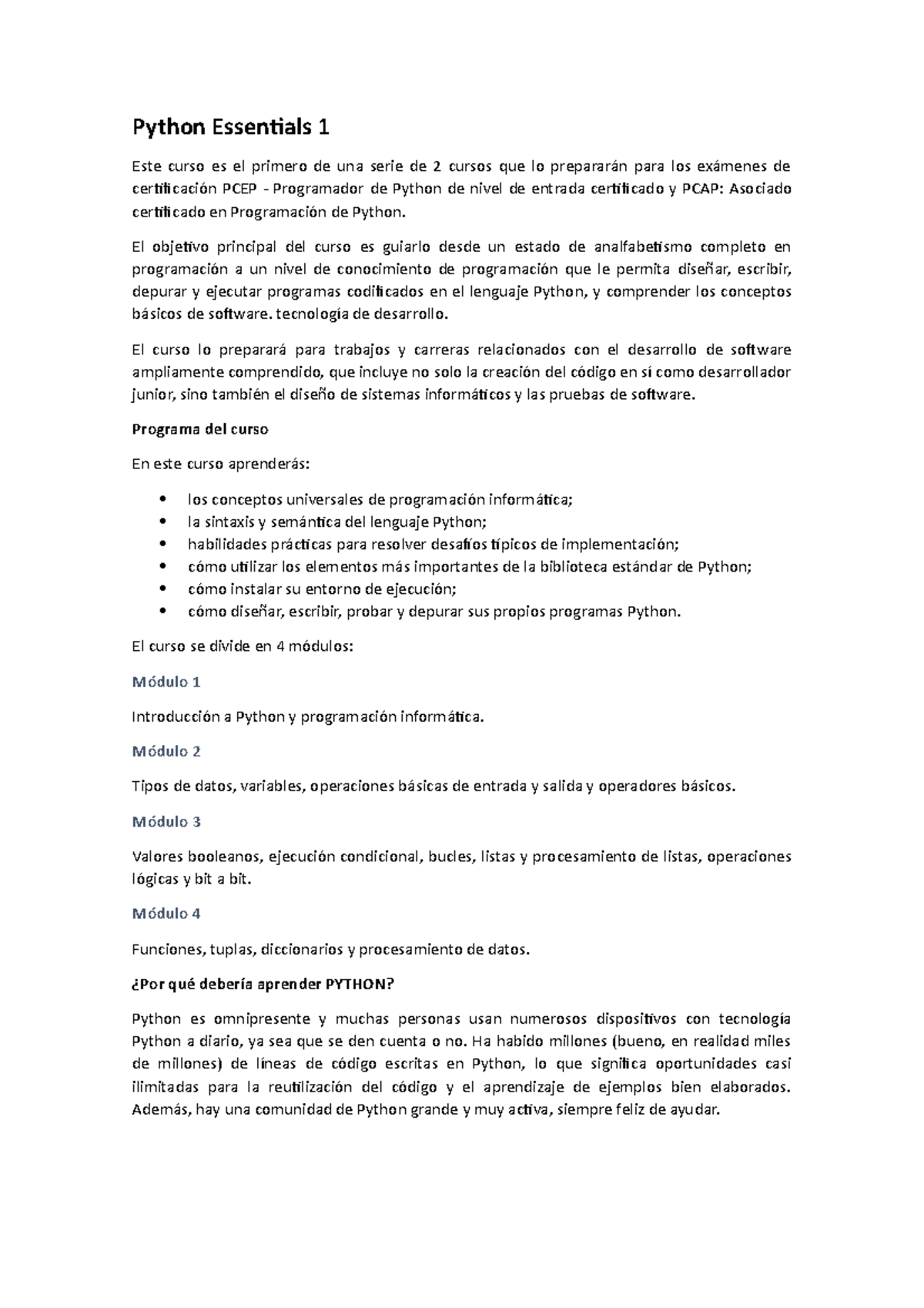 Python Essentials 1 resumen - Python Essentials 1 Este curso es el ...