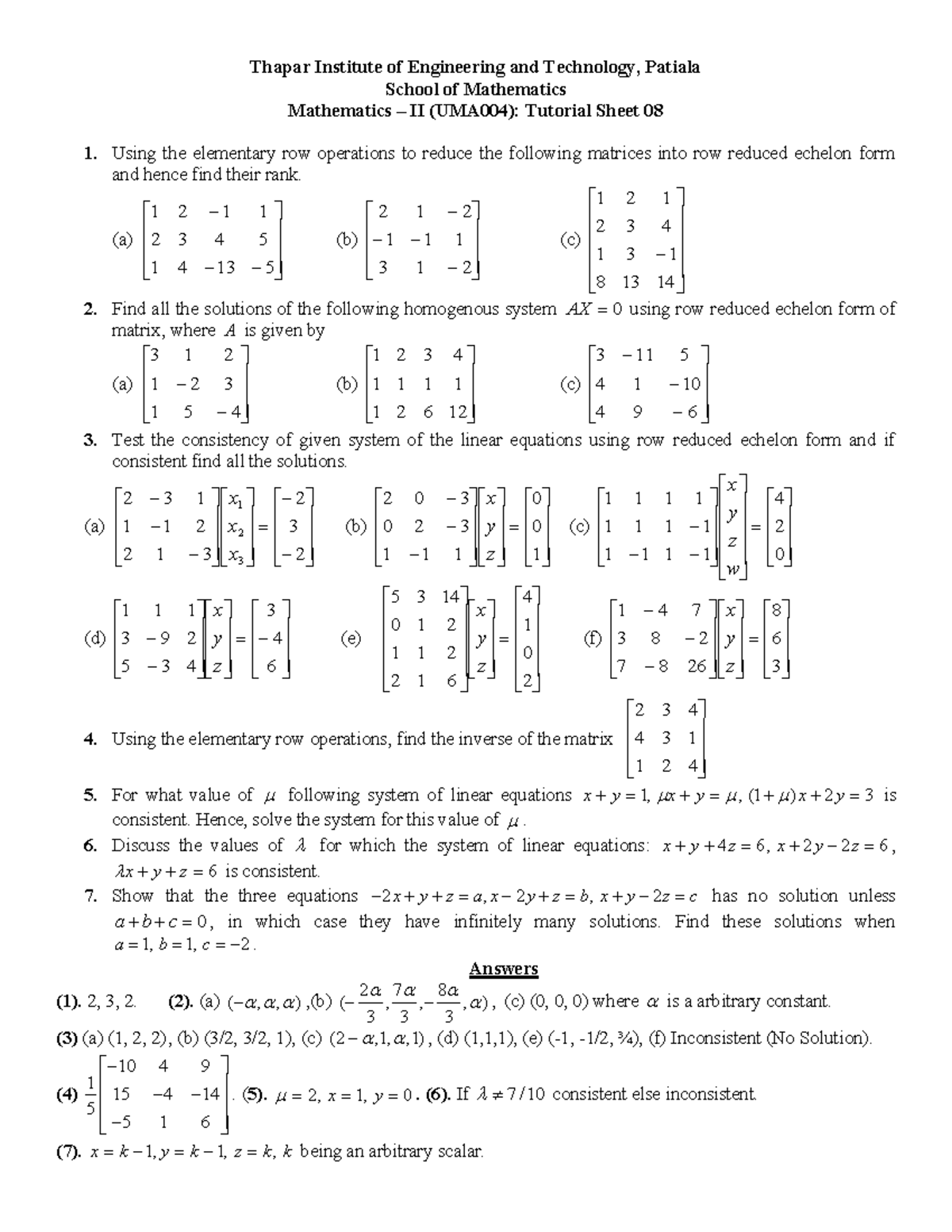 Tutorial sheet 8 - Thapar Institute of Engineering and Technology ...