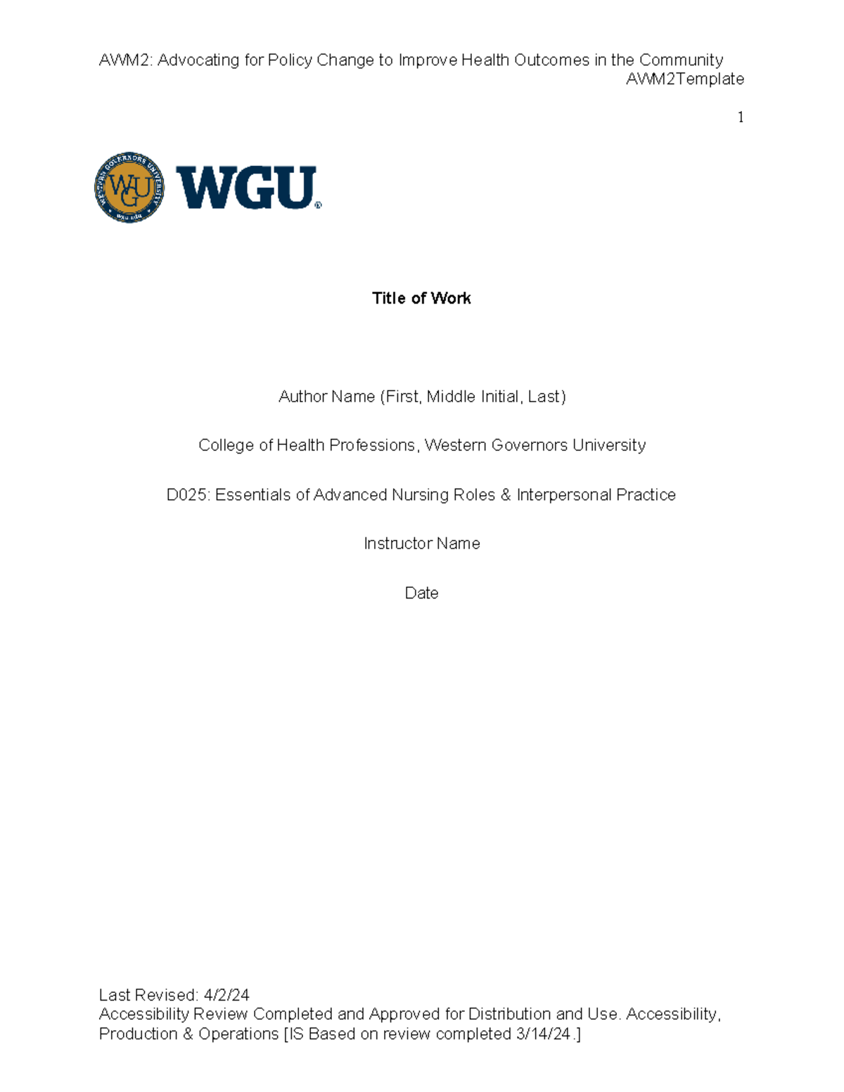AWM2 Template - AWM2Template 1 Title of Work Author Name (First, Middle ...