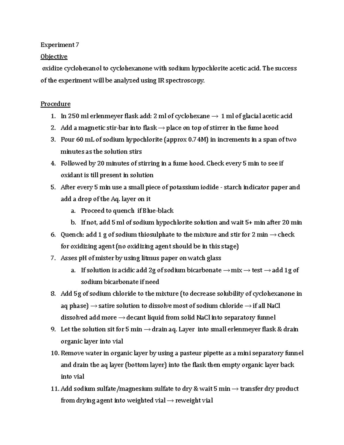 Orgo pre-lab, experiment 6 - Experiment 7 Objective oxidize ...