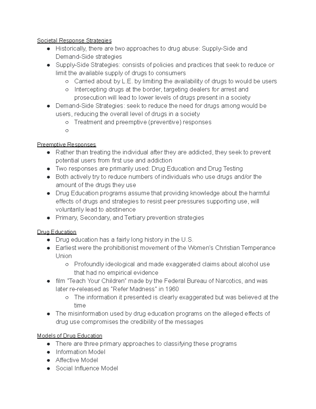 SOC3190 Social Responses to Drug Use - Societal Response Strategies ...