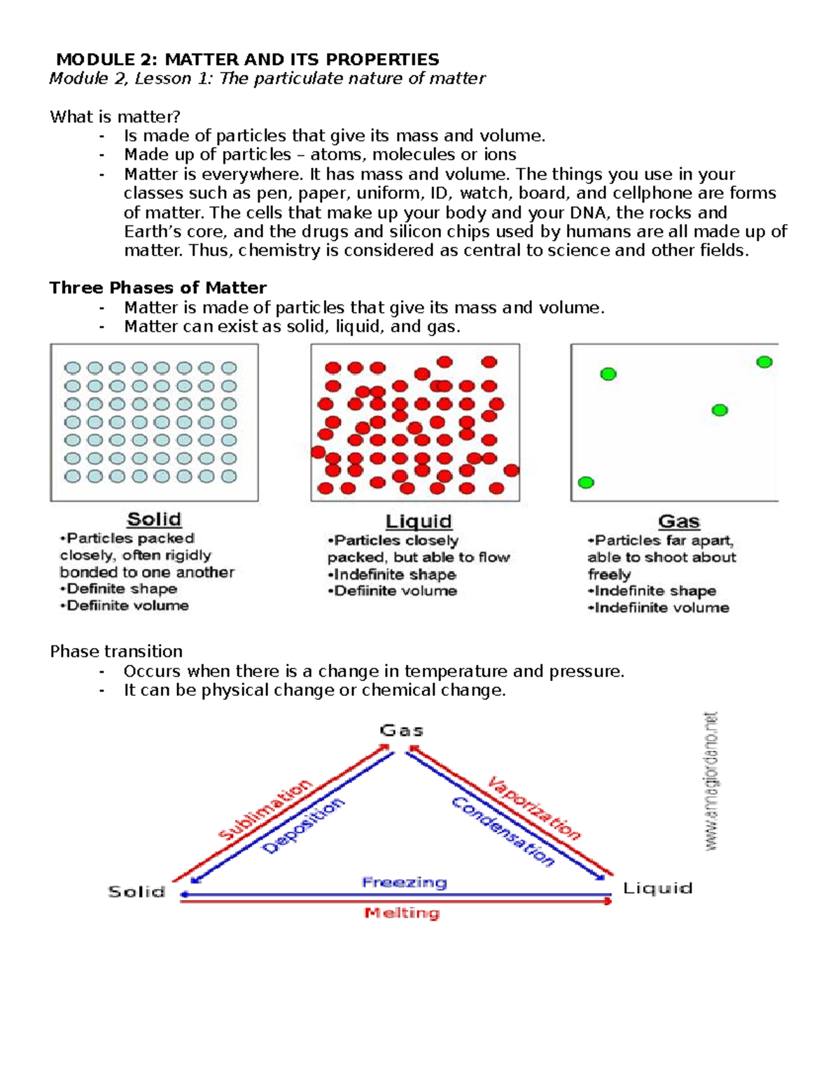 Module 2 - Chemistry - MODULE 2: MATTER AND ITS PROPERTIES Module 2 ...