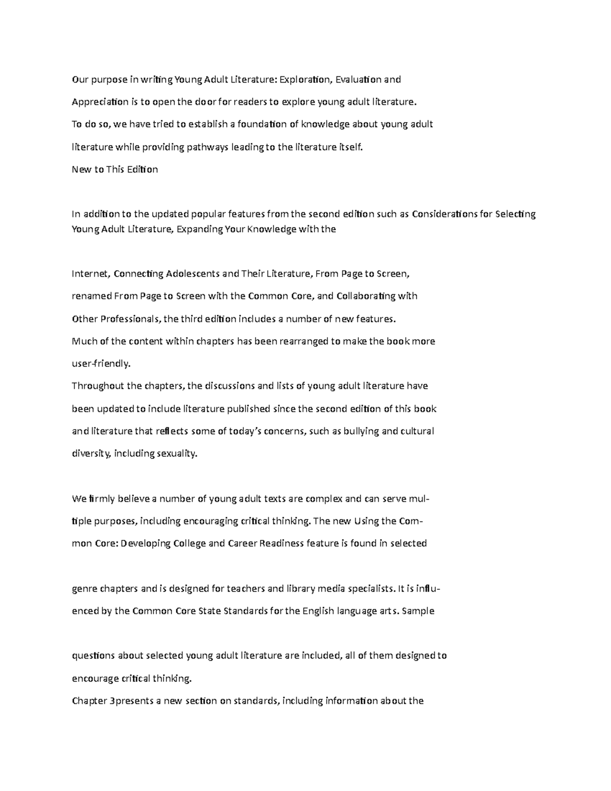 English 154 Materials Review - Our purpose in writing Young Adult ...