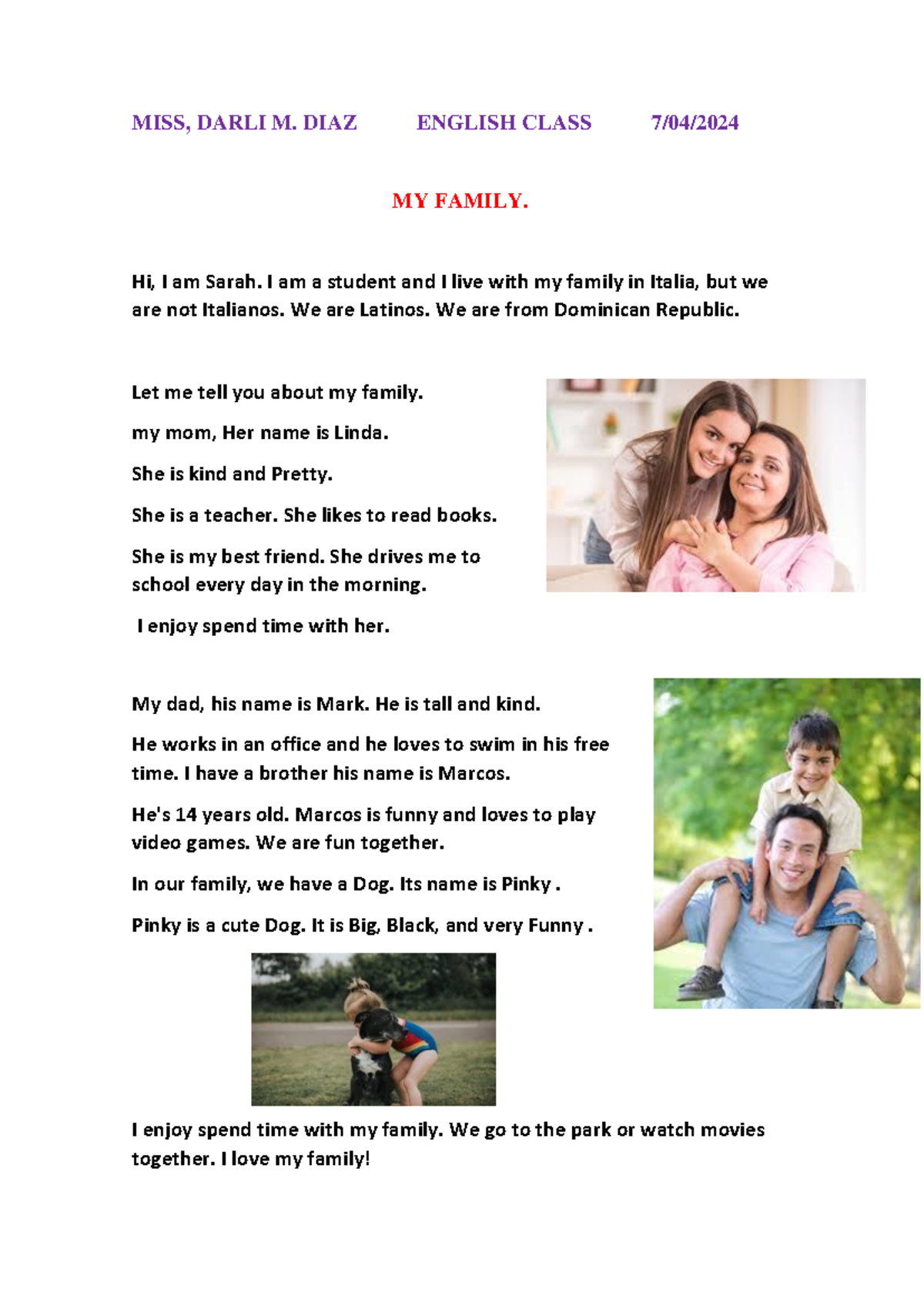 MY Family English - MISS, DARLI M. DIAZ ENGLISH CLASS 7/04/ MY FAMILY ...