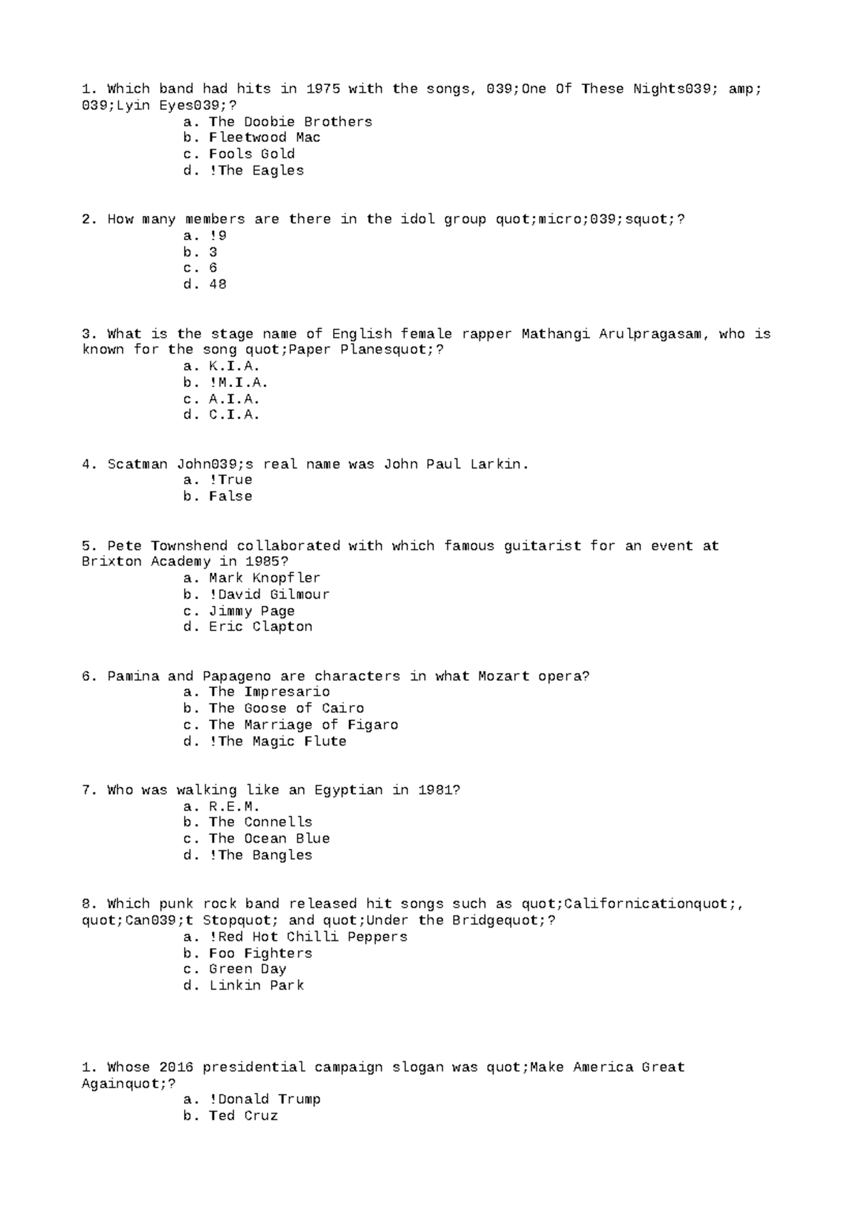 INDG 2603H Practice Problems Fall 2021 8 - Which band had hits in 1975 ...