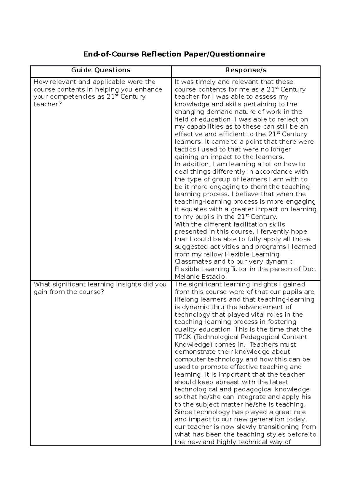 GURO21 Reflection Paper Johnel Francisco - End-of-Course Reflection ...