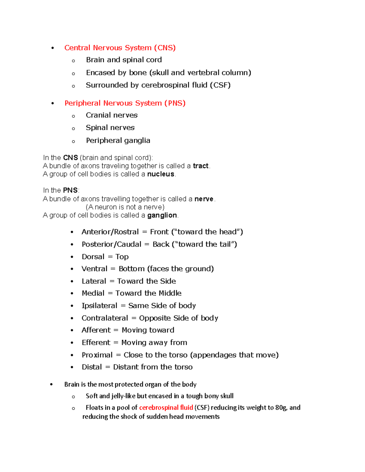 CNS and PNS - These are lecture materials and notes that are required ...