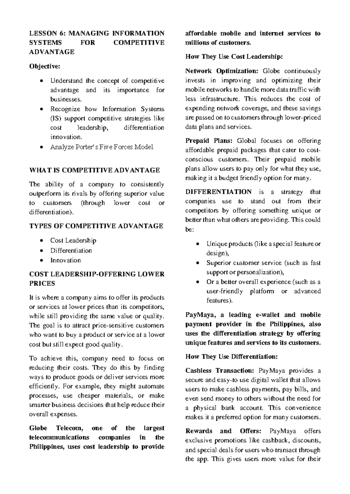 Lesson 6 - Study well - LESSON 6: MANAGING INFORMATION SYSTEMS FOR ...