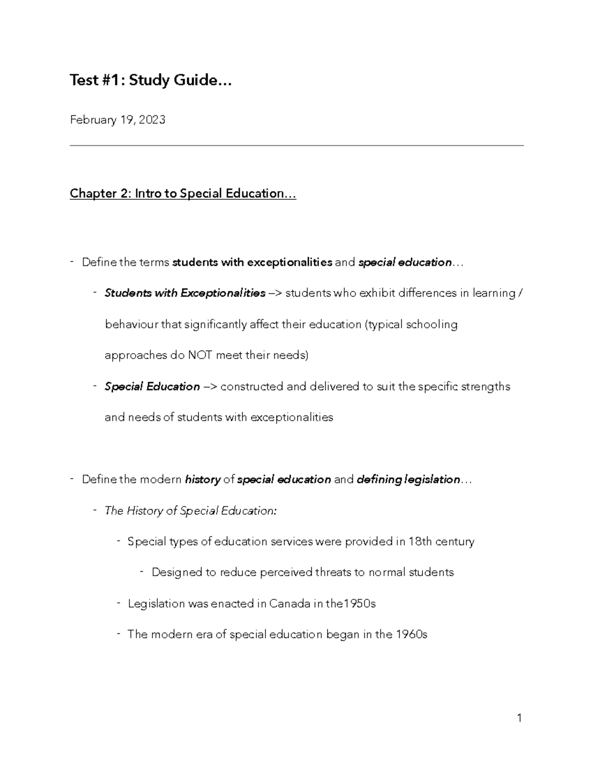 EDUC 360 - Test #1 Study Guide - Test #1: Study Guide... February 19 ...