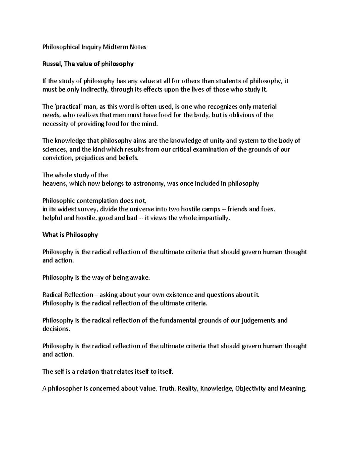 Philosophical Inquiry Midterm Notes - Philosophical Inquiry Midterm ...