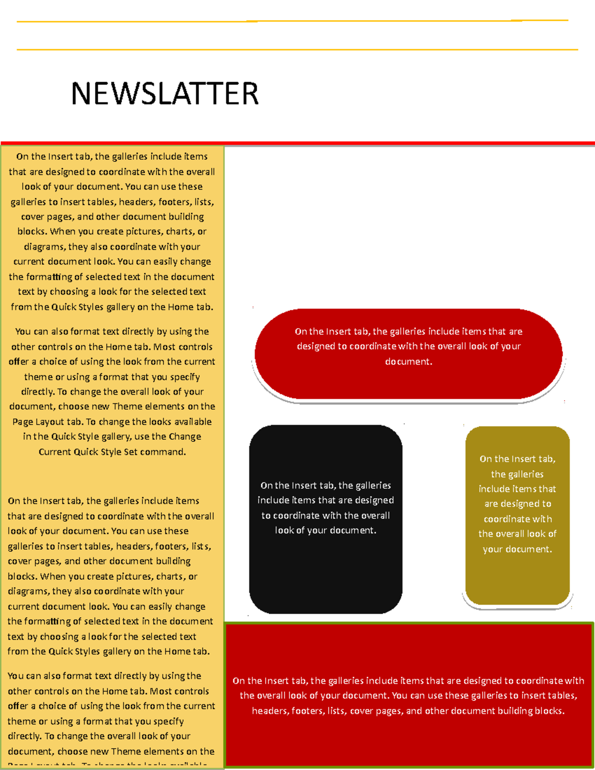 Newslatter - NEWSLATTER On the Insert tab, the galleries include items ...