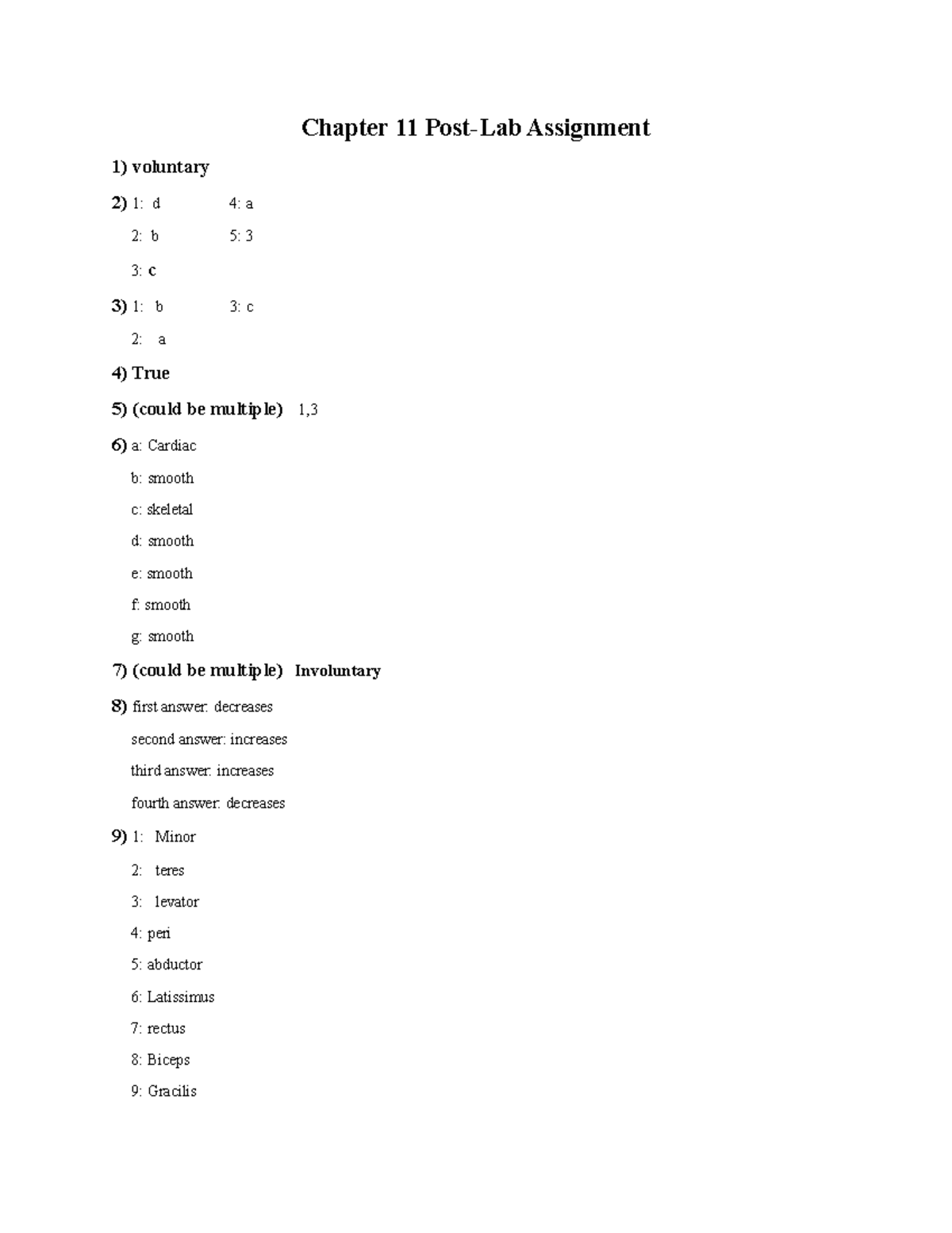 Chapter 11 Post-Lab Form - Chapter 11 Post-Lab Assignment 1) voluntary 2) 1: d 4: a 2: b 5: 3 3 ...