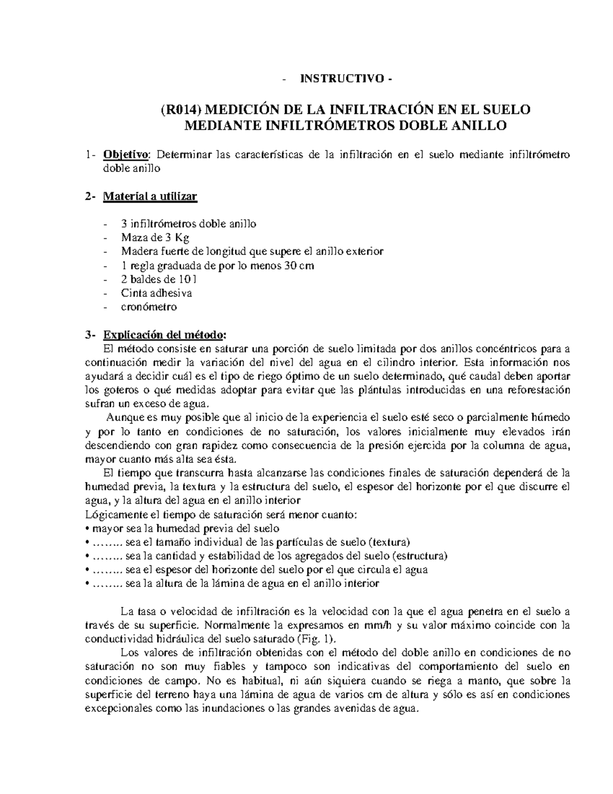 Metodo-Infiltrometro doble anillo - INSTRUCTIVO - (R014) MEDICIÓN DE LA ...