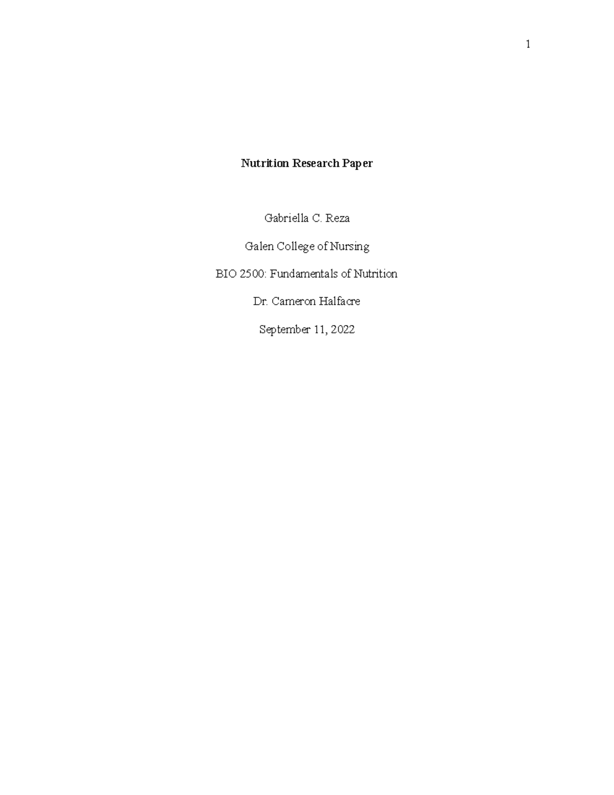 Nutrition Research Paper - Nutrition Research Paper Gabriella C. Reza ...