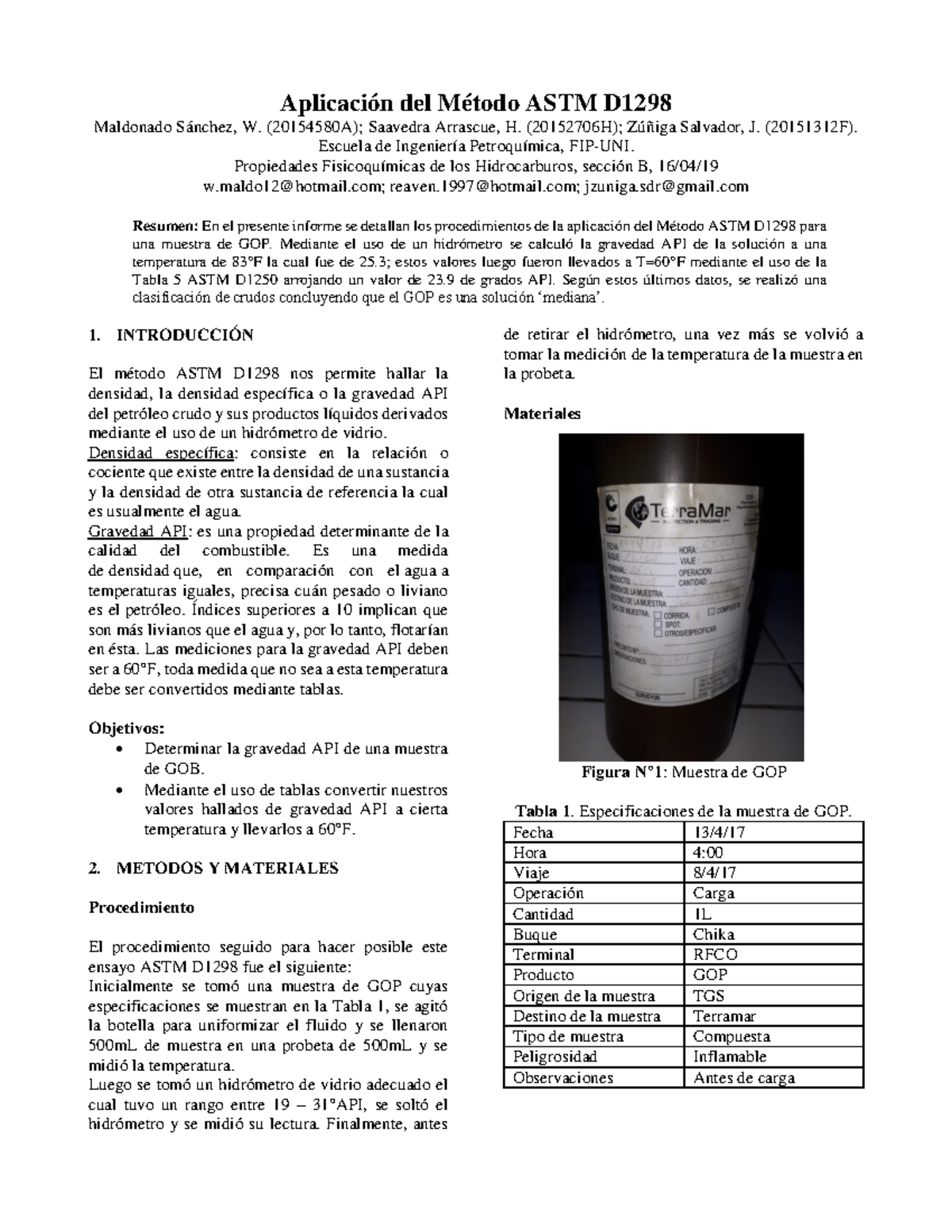 Aplicacion del Metodo ASTM D1298 Gravedad Especifica - Aplicación del ... Aplicacion del Metodo ASTM D1298 Gravedad Especifica - Aplicación del ...