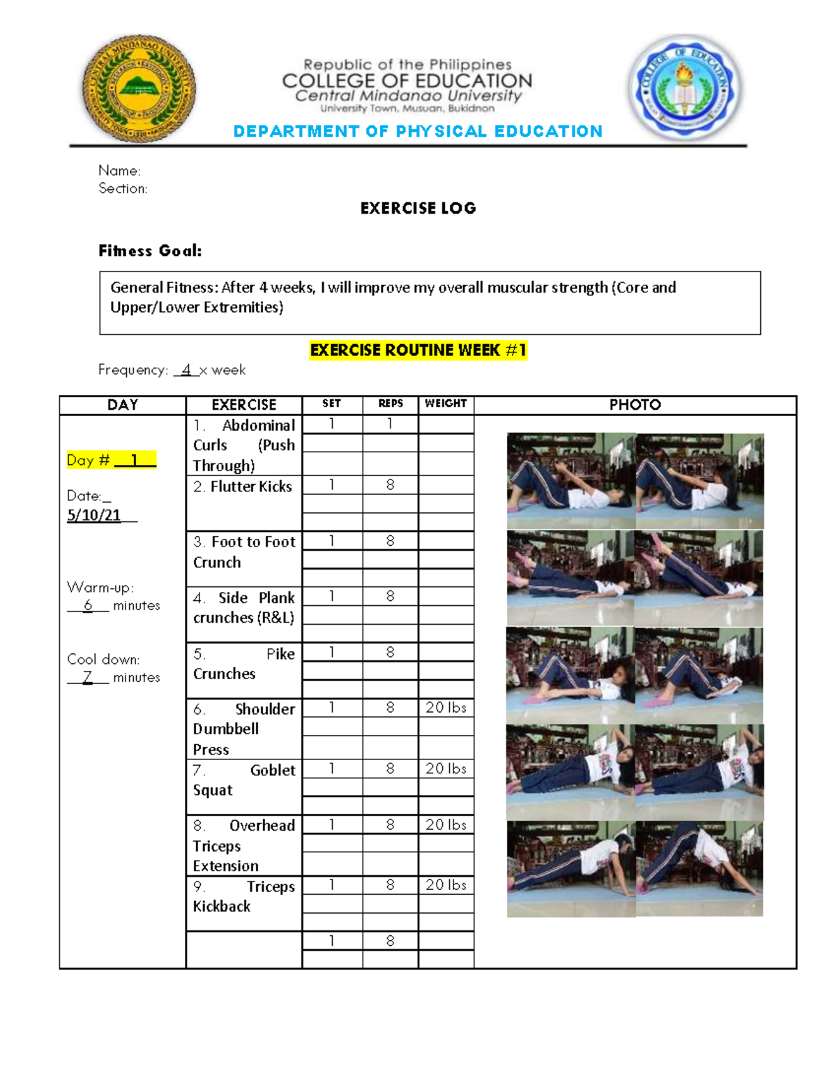 Unit-III-Task-2-Exercise-Log-Week-1-4 - Final - DEPARTMENT OF PHYSICAL ...
