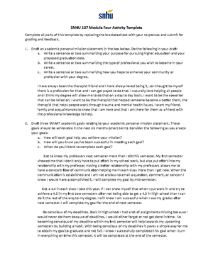 SNHU 107 Module Two Activity Template - 1. Create a schedule for your ...