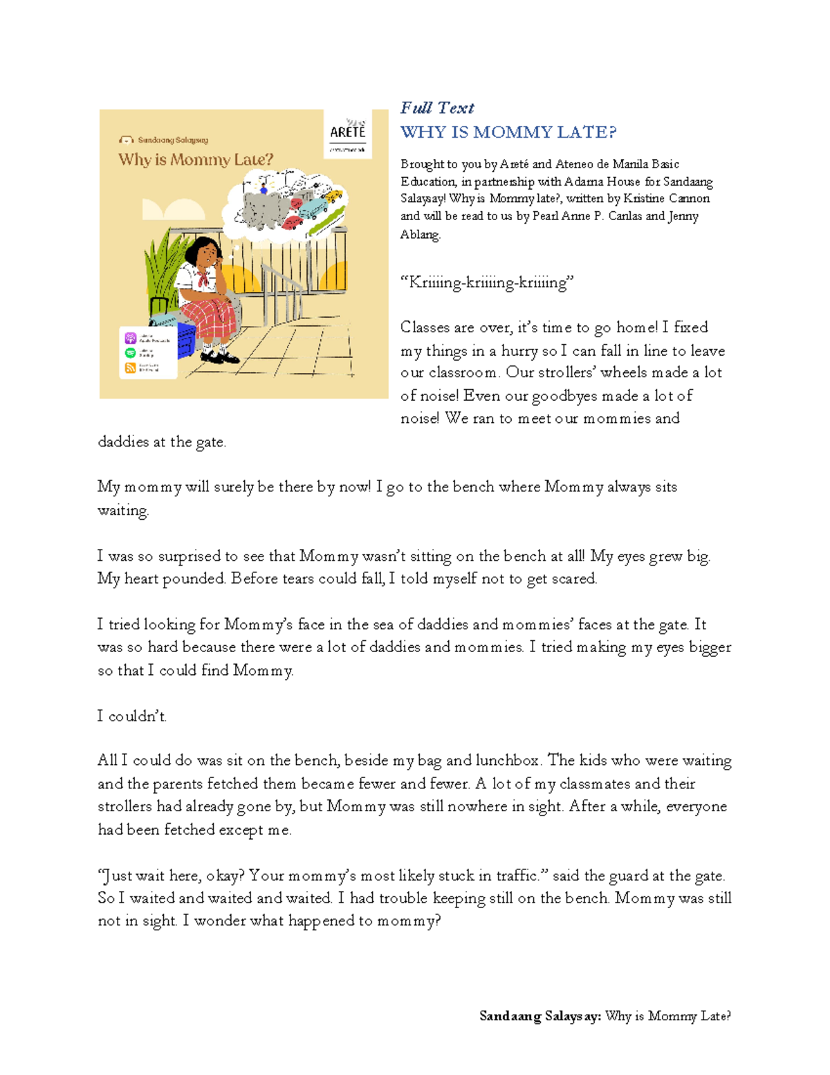 Why is Mommy Late - Reading Materials - Full Text WHY IS MOMMY LATE ...