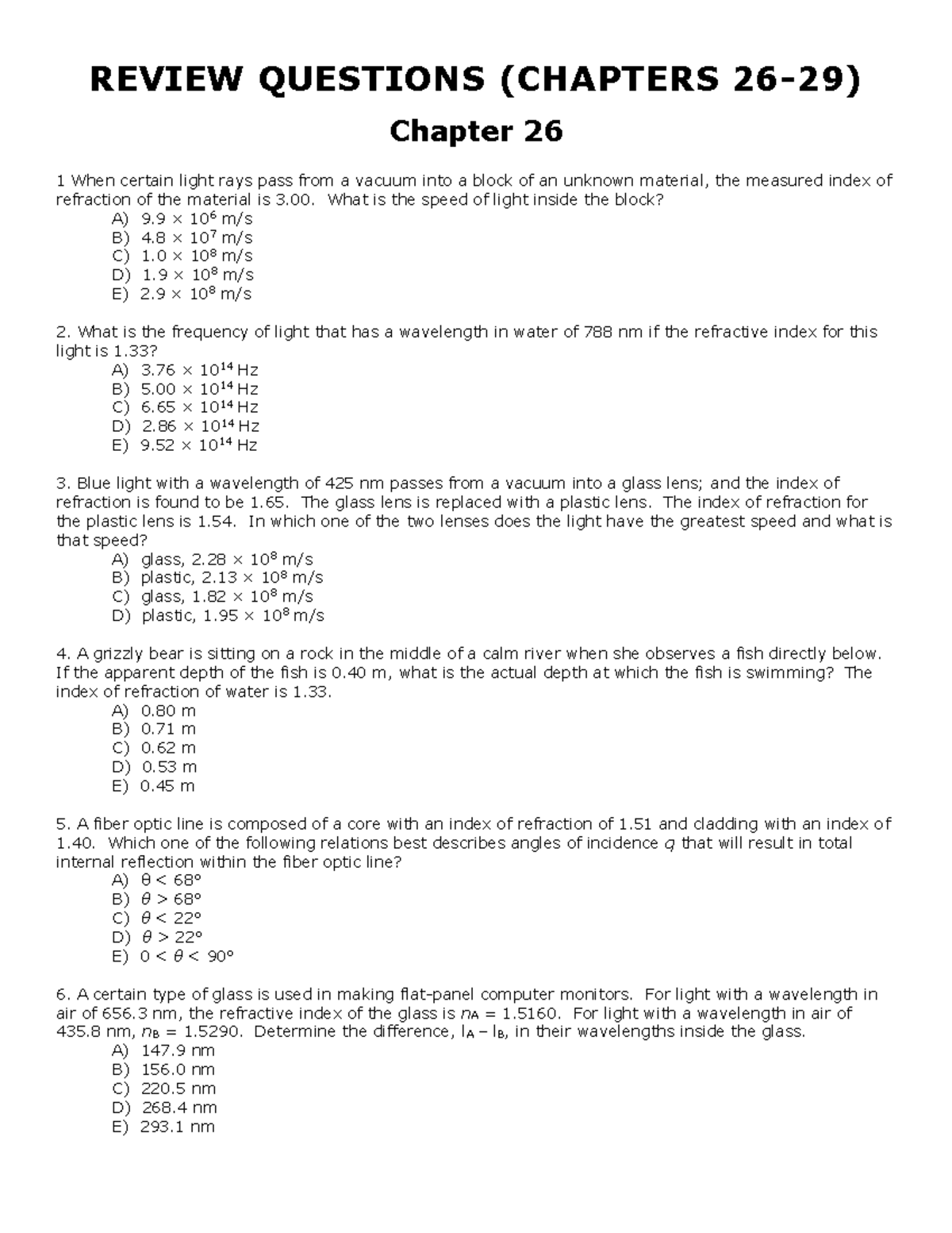 Review Questions Chapters 26-29 - REVIEW QUESTIONS (CHAPTERS 26-29 ...