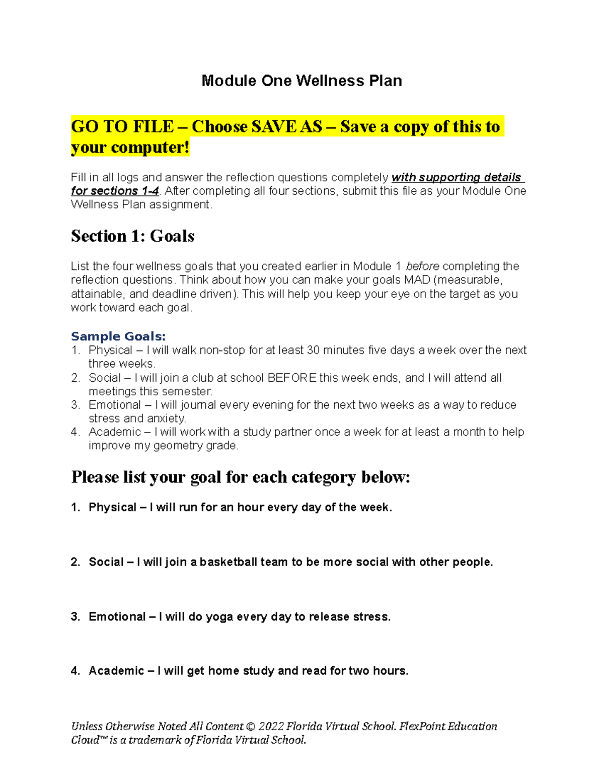 Module one wellness plan - Module One Wellness Plan GO TO FILE – Choose ...