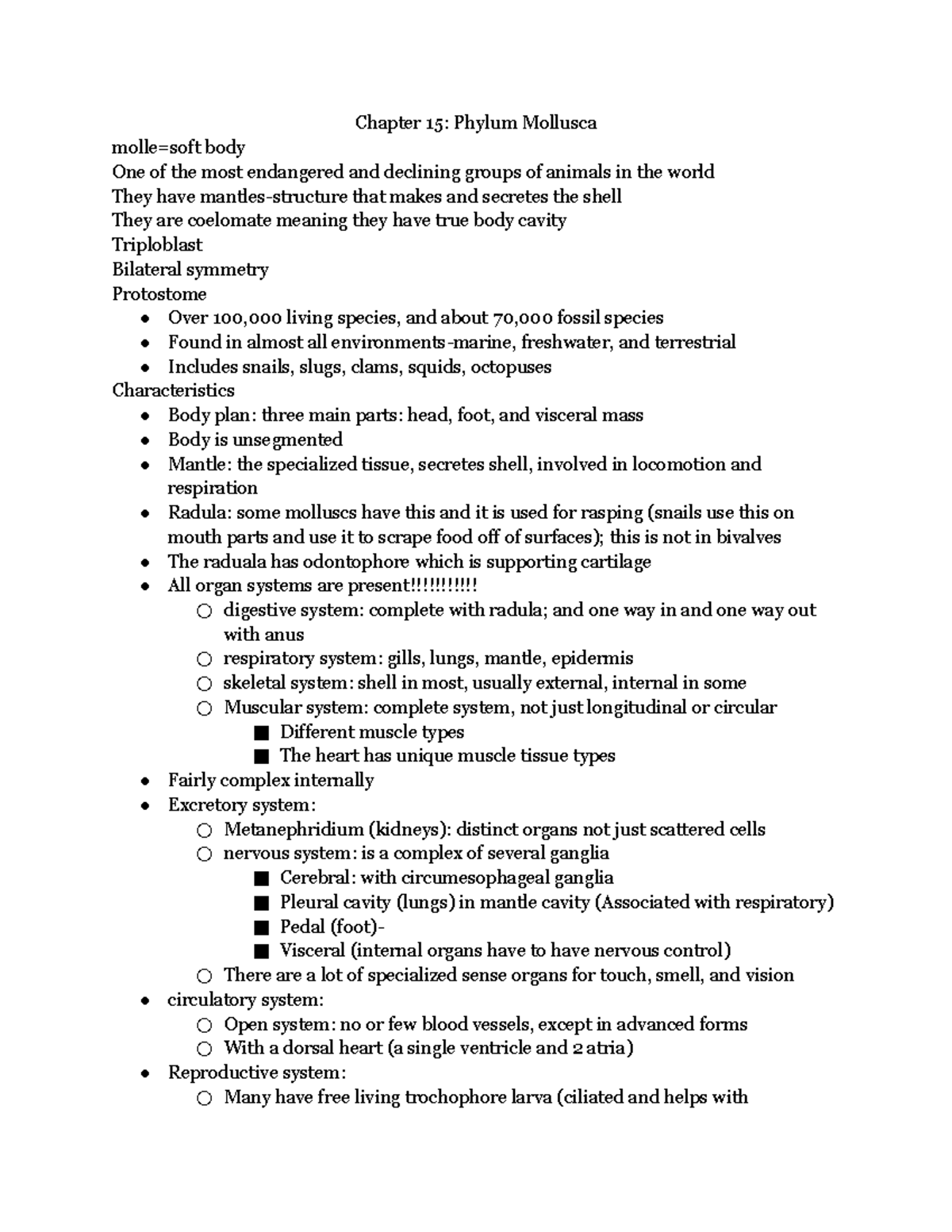 Ch 16 phylum mollusca - notes - Chapter 15: Phylum Mollusca molle=soft ...