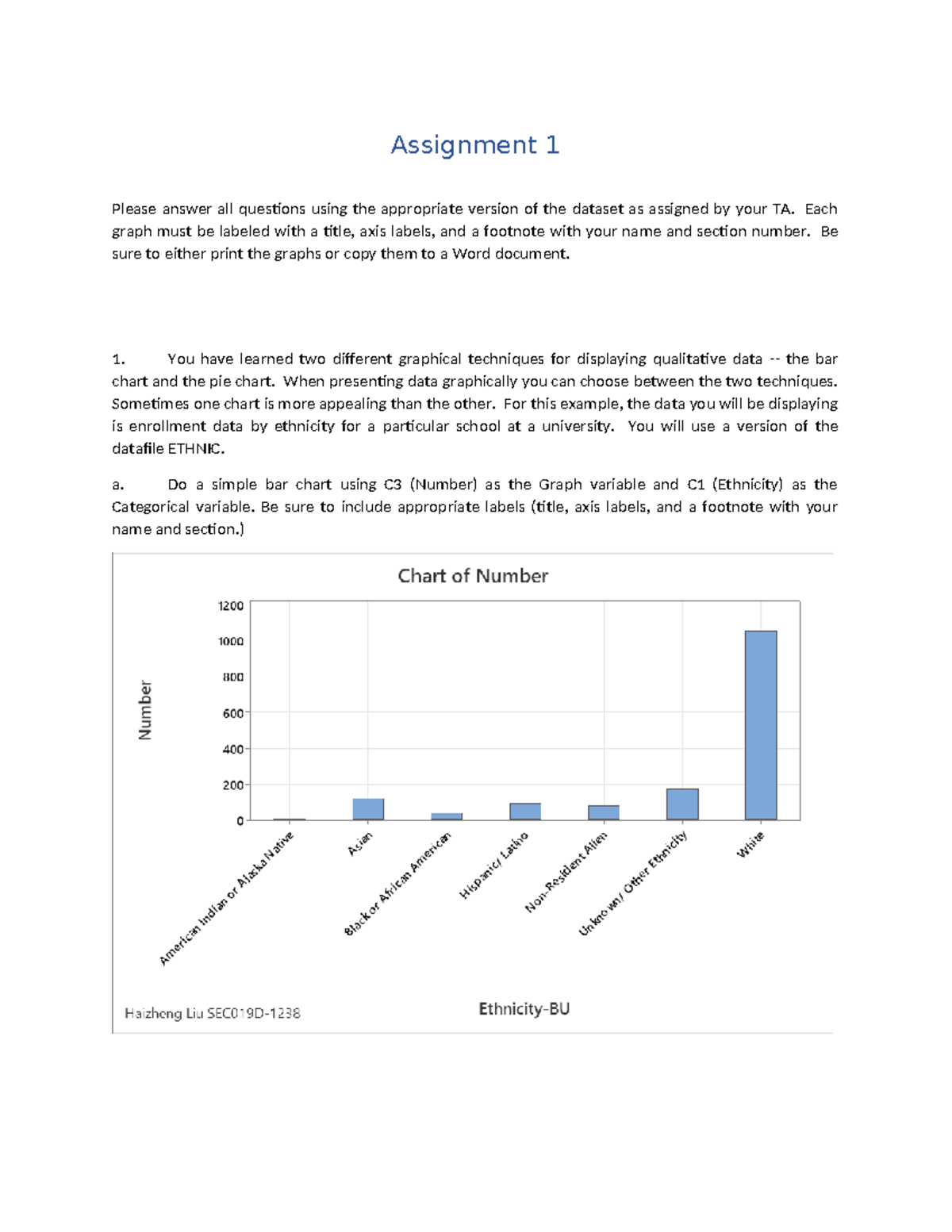 Mnitab 1 - Prof Zhanna Pozdnyakova - Assignment 1 Please answer all questions using the ...