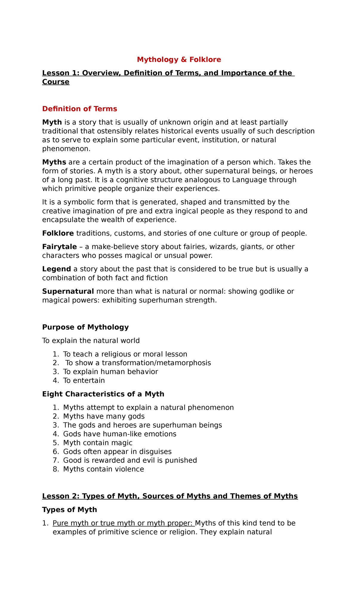 Mythology and Folklore' - Mythology & Folklore Lesson 1: Overview ...