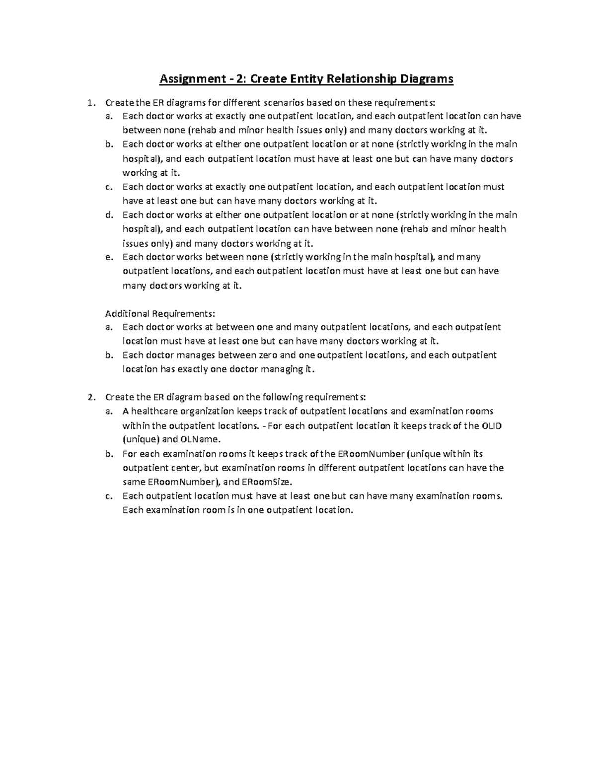 Assignment - 2 Create Entity Relationship Diagrams - Assignment - 2: Create Entity Relationship ...