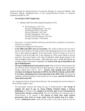 Summary of Literary-Historical Periods in American Lit - Puritan is ...