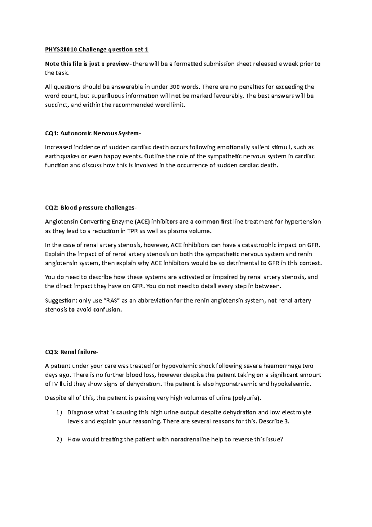 Challenge Question Set 1 - PHYS30010 Challenge question set 1 Note this ...