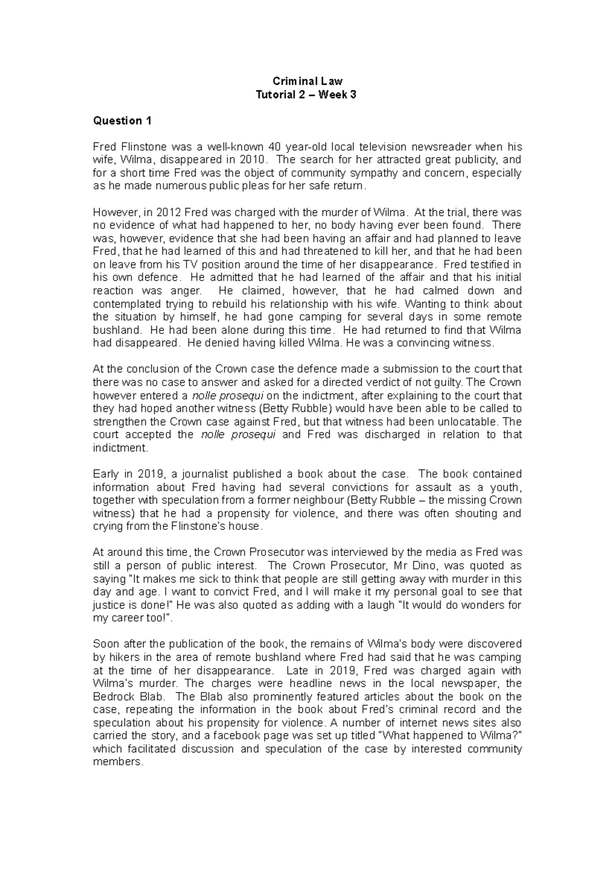 Tutorial 2 - Week 3 - Detailed notes - Criminal Law Tutorial 2 – Week 3 ...