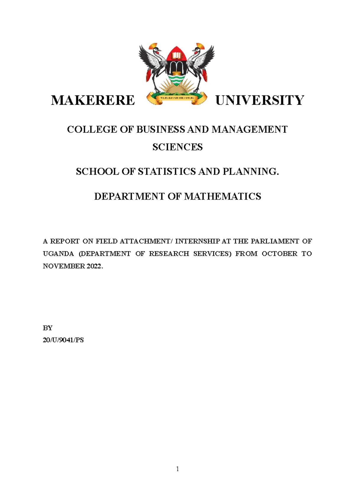 Internship report For Degree in satatistics - MAKERERE UNIVERSITY ...
