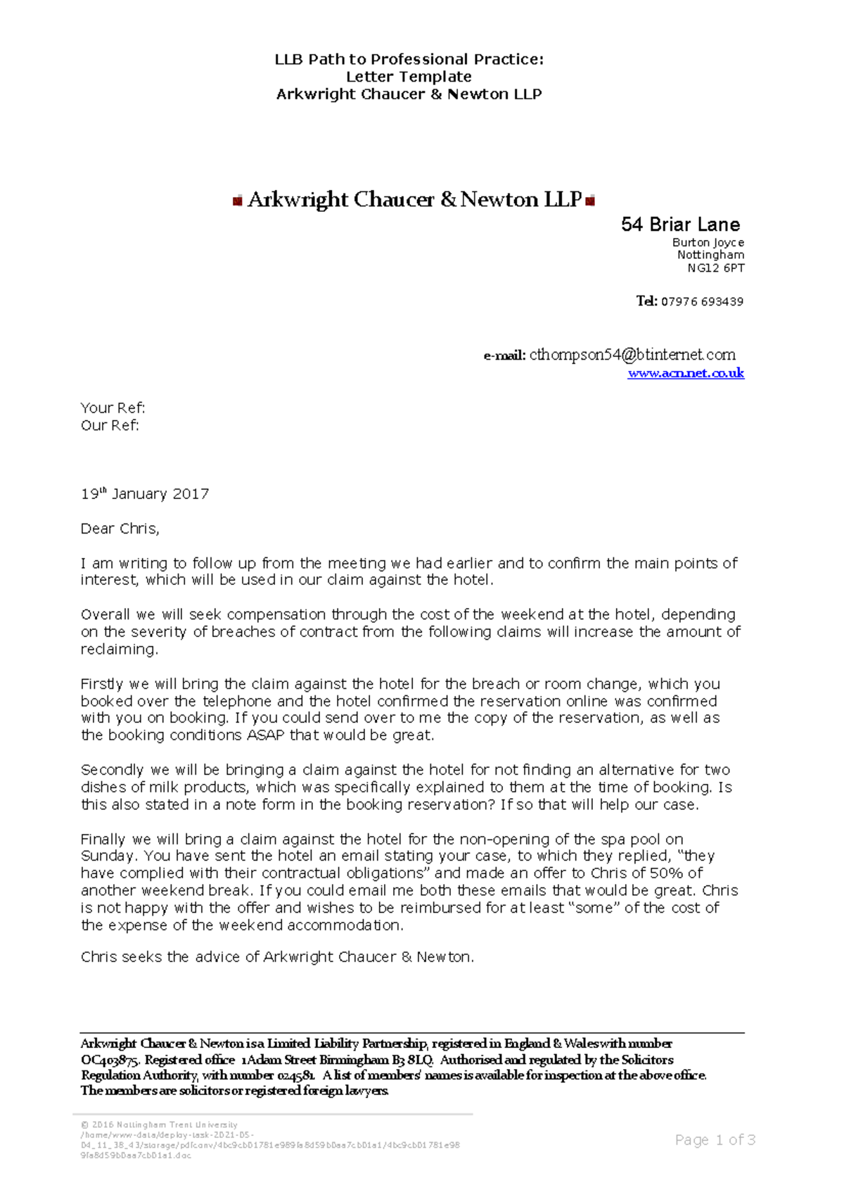 Seminar 11 writing a letter - LLB Path to Professional Practice: Letter ...