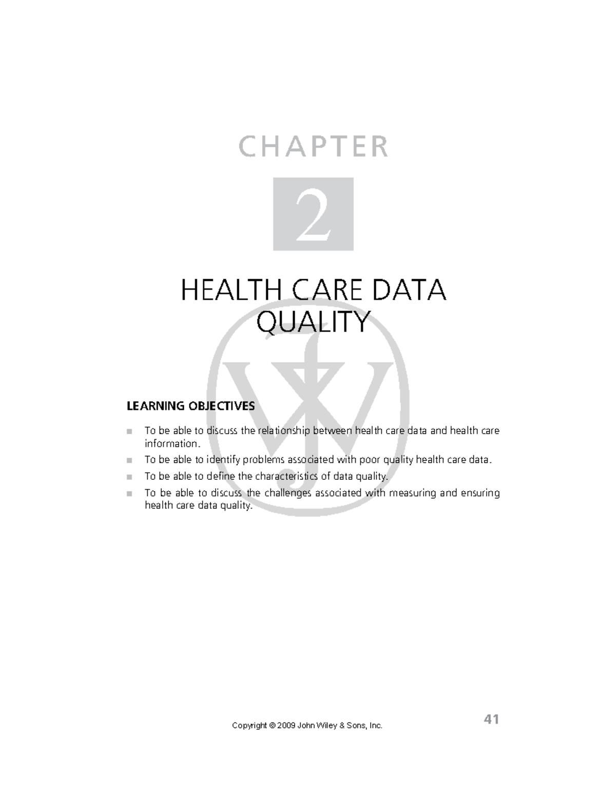 Chapter 2 Health care data quality - Copy - Copy - Copy - HEALTH CARE ...