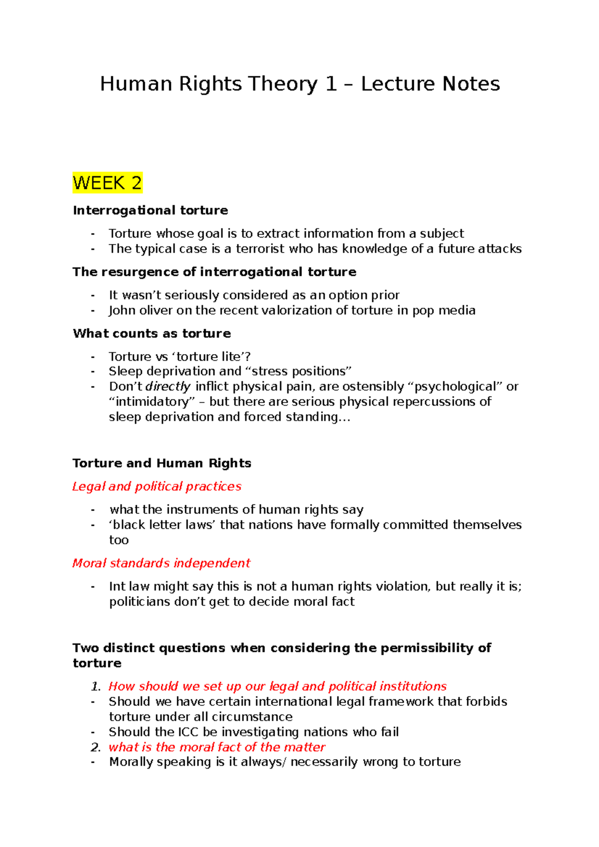 Human Rights Theory 1 – Lecture Notes - Human Rights Theory 1 – Lecture ...