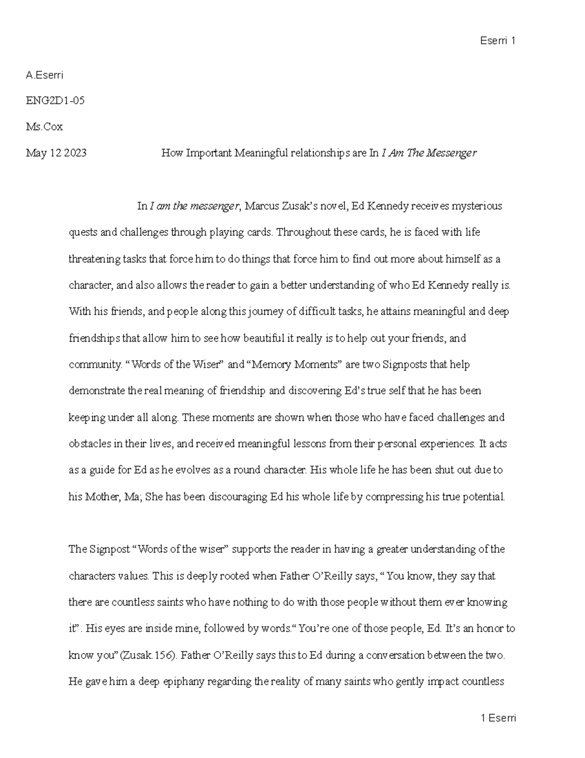 Sign post essay- Ansam Eserri - A ENG2D1- Ms May 12 2023 How Important ...