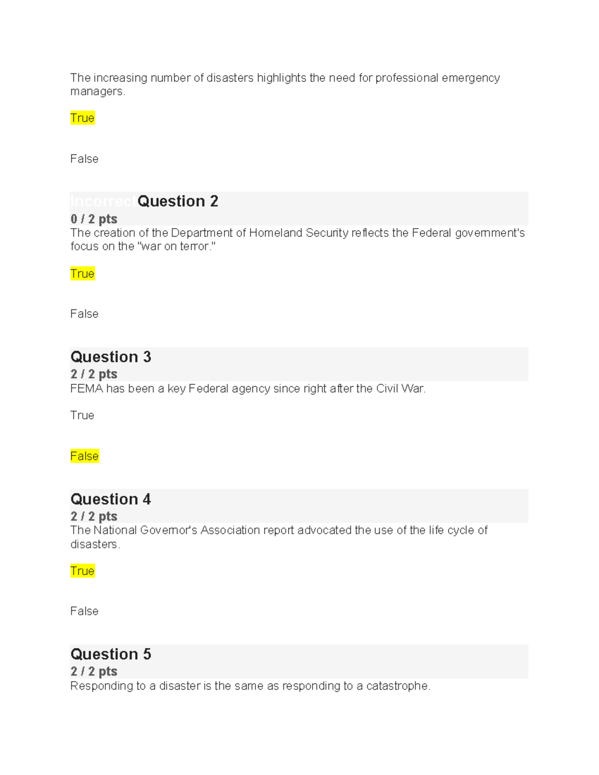 Test 2 - test practice - The increasing number of disasters highlights ...