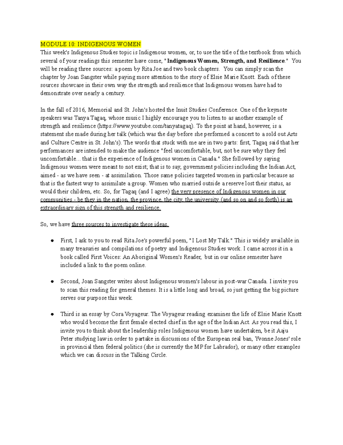 Module 10 Indigenous Women - MODULE 10: INDIGENOUS WOMEN This week's ...