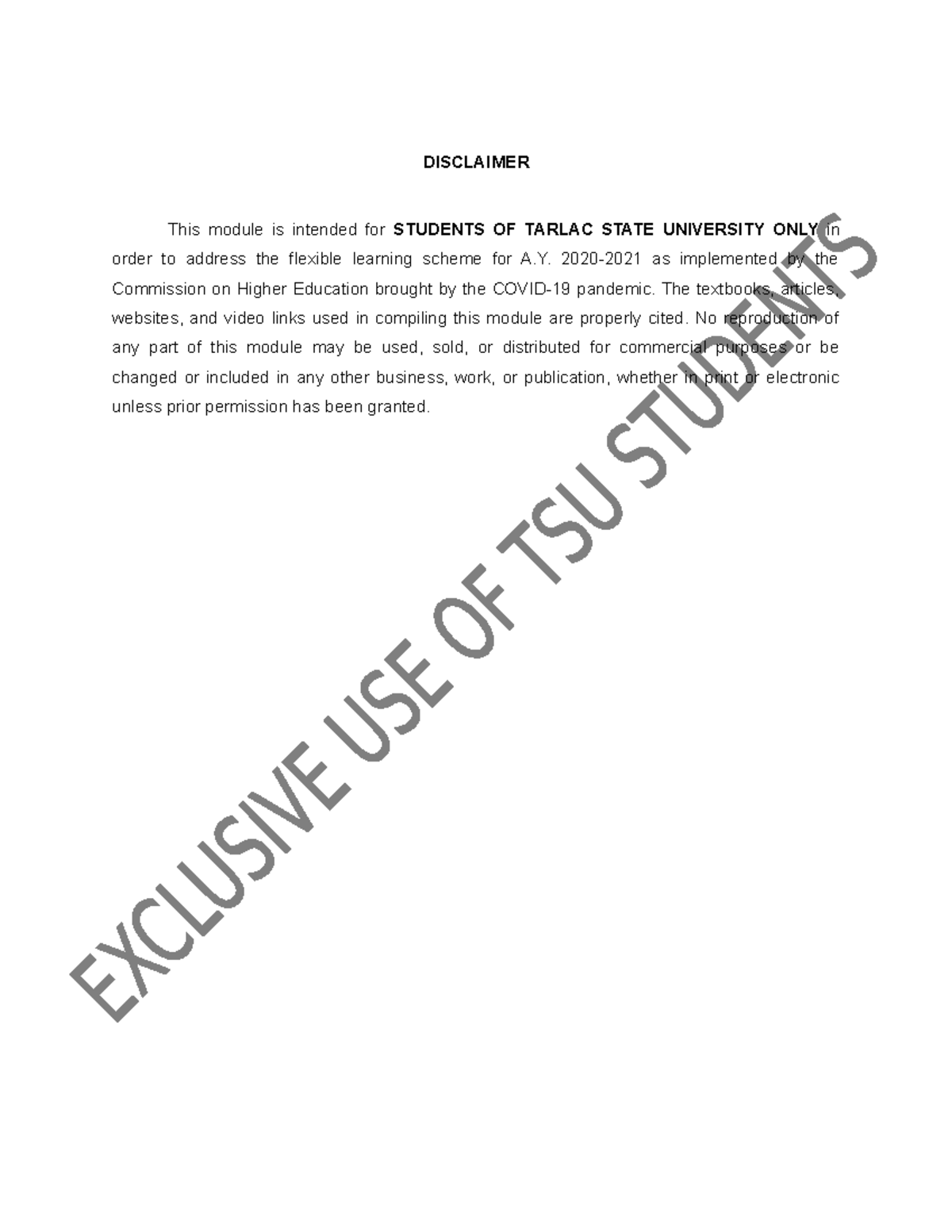 Final TERM Module Readings - DISCLAIMER This module is intended for ...